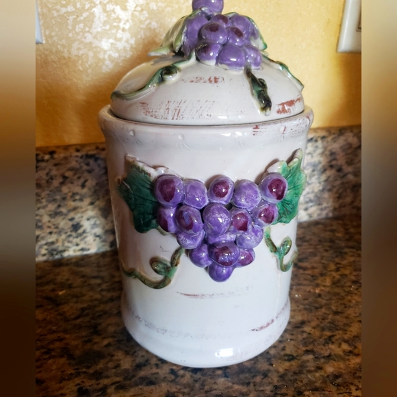 Maxcera | Kitchen | Maxcera Pottery Canister With Raised Grape Cluster ...